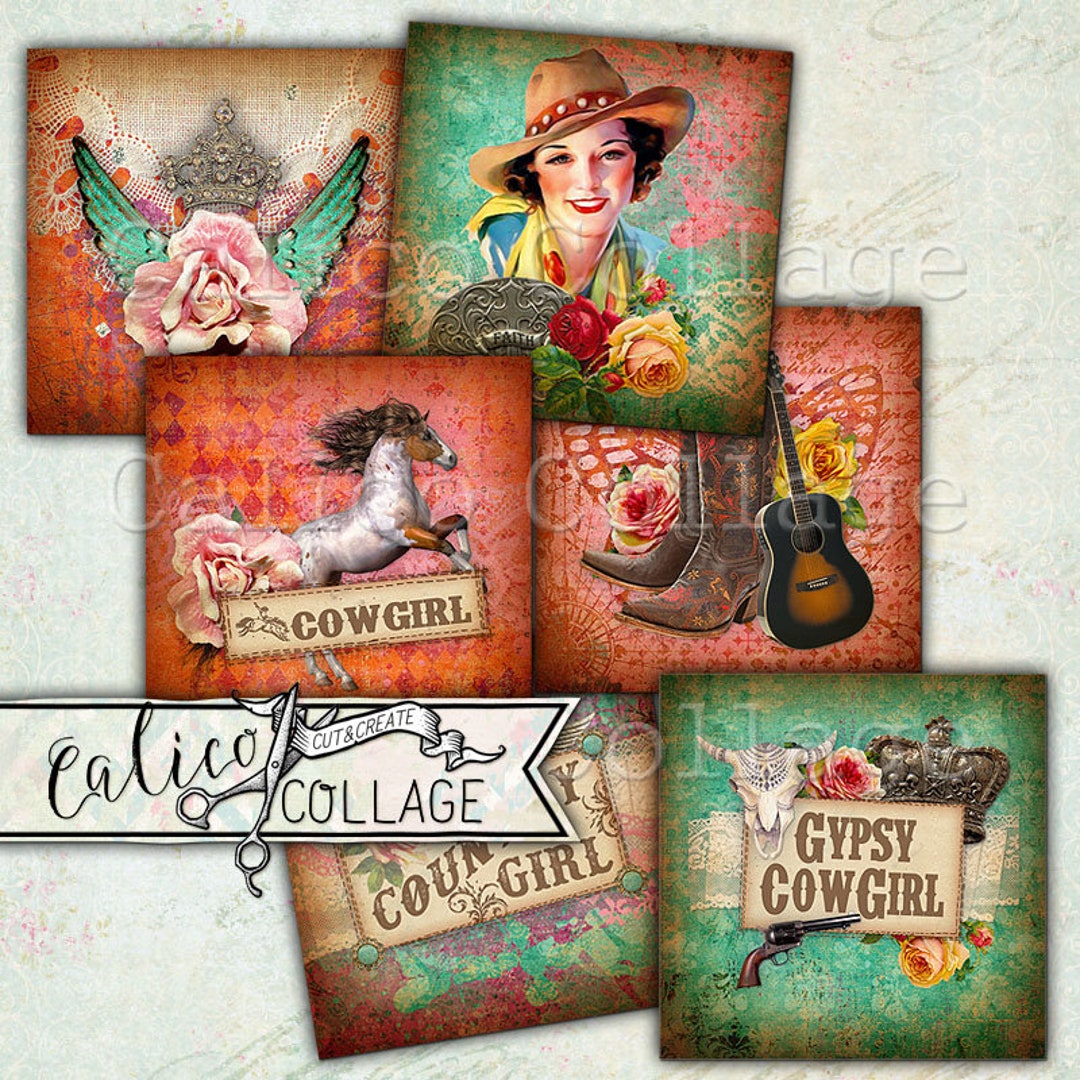 Gypsy Cowgirl, 1x1 Collage Sheet, Printable Images, Digital Download ...