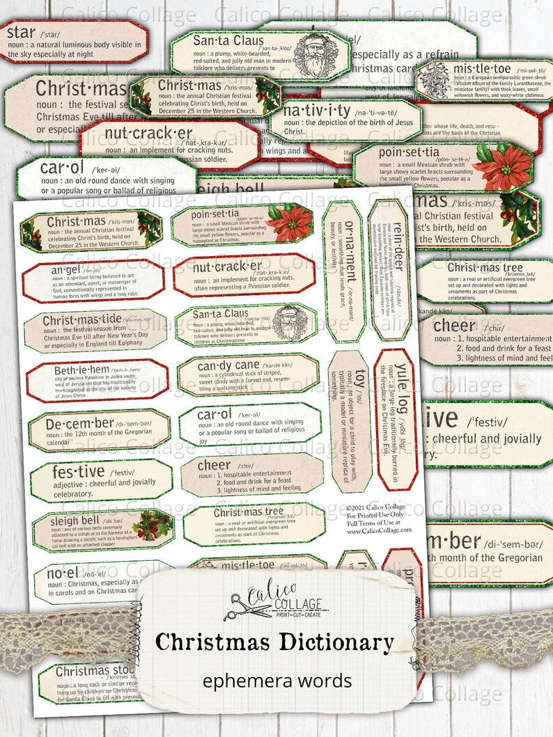 Digital Christmas Dictionary Ephemera Words Junk Journal - Etsy