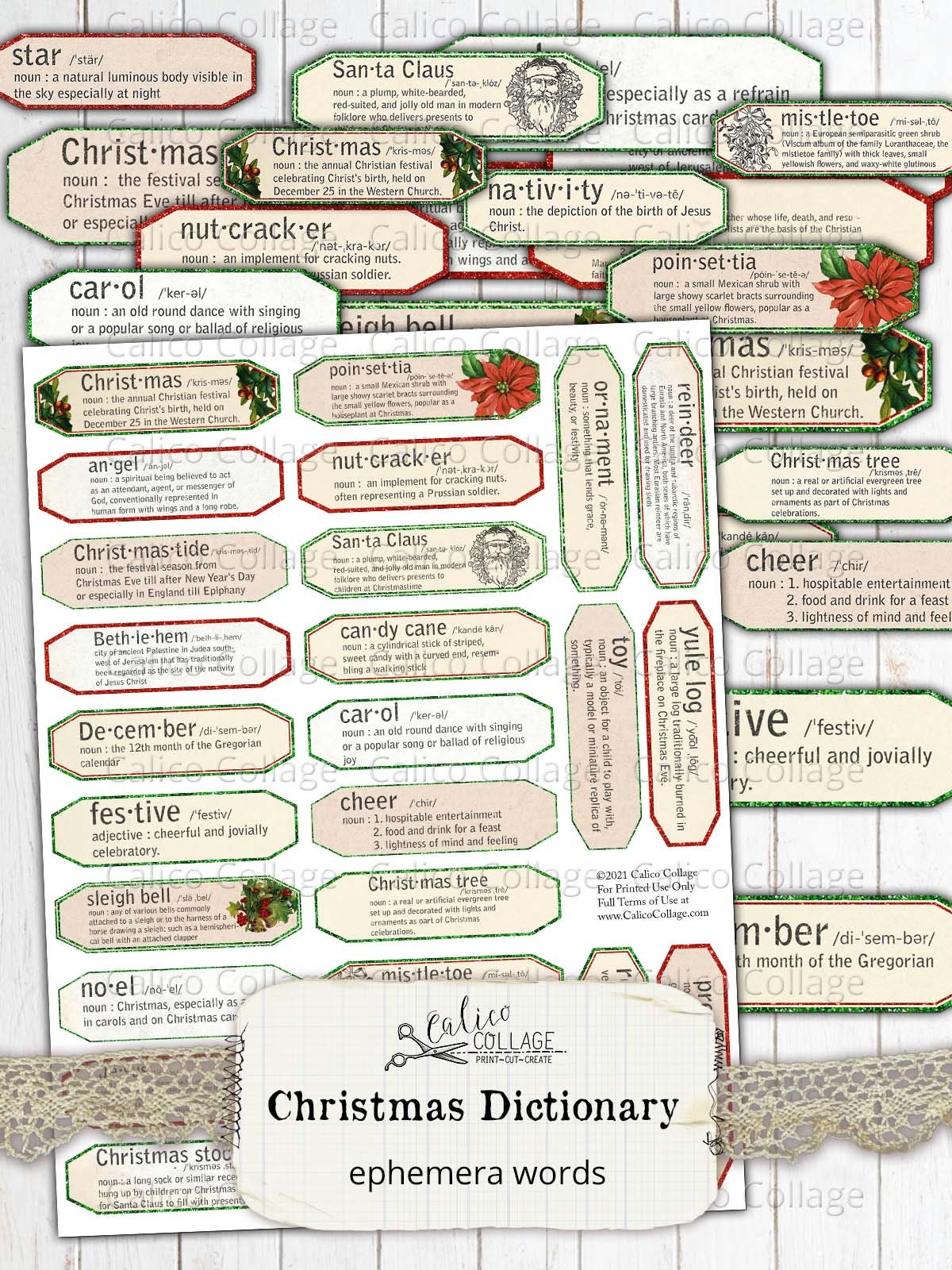 Digital Christmas Dictionary Ephemera Words Junk Journal - Etsy