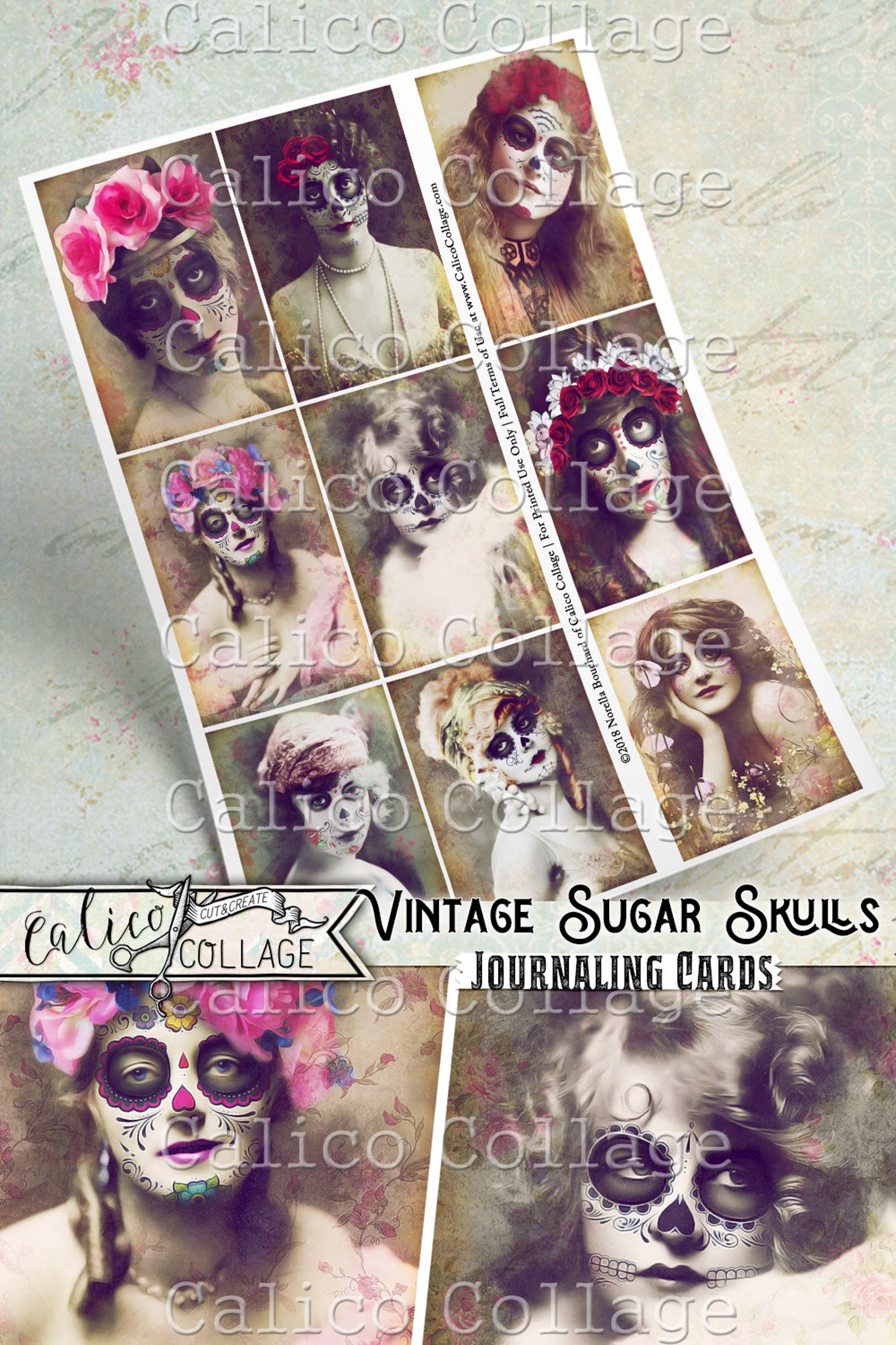Printable Vintage Sugar Skull Ephemera Pack Day of the Dead - Etsy
