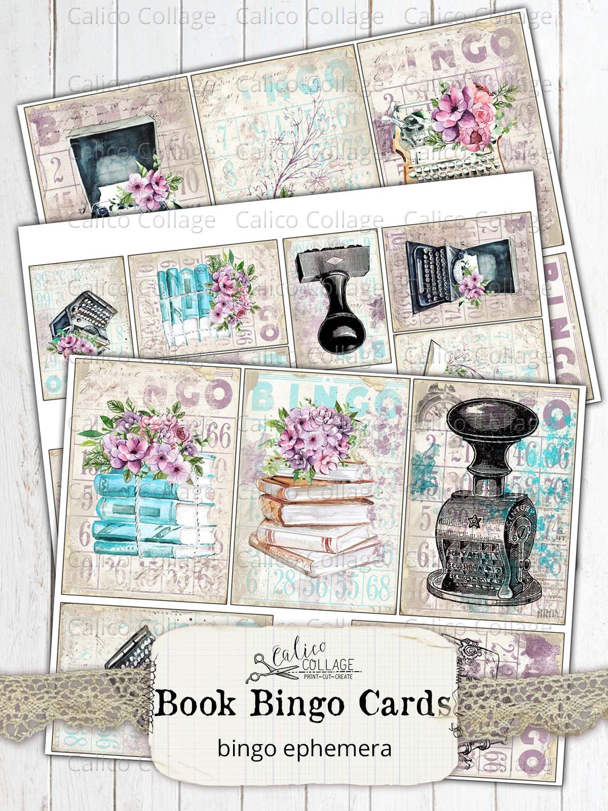 Printable Book Bingo Cards, Junk Journal Ephemera Pack, Scrapbook ...