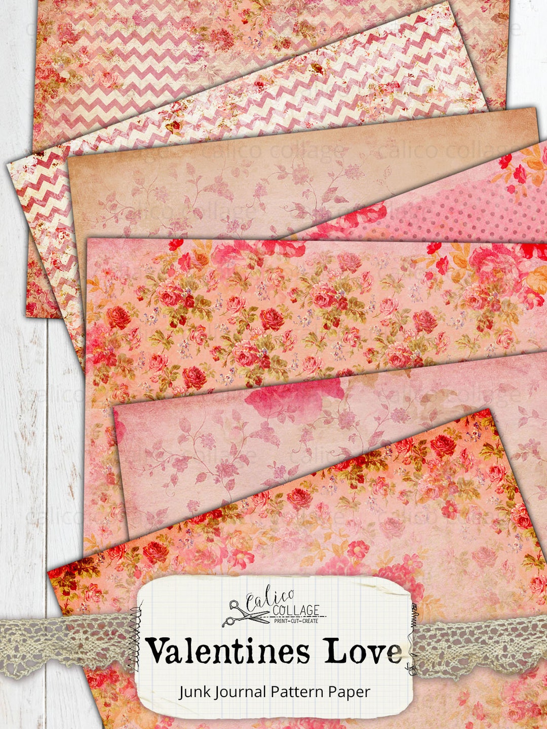 Valentines Love Digital Papers, Junk Journal Printable Journal Supplies ...