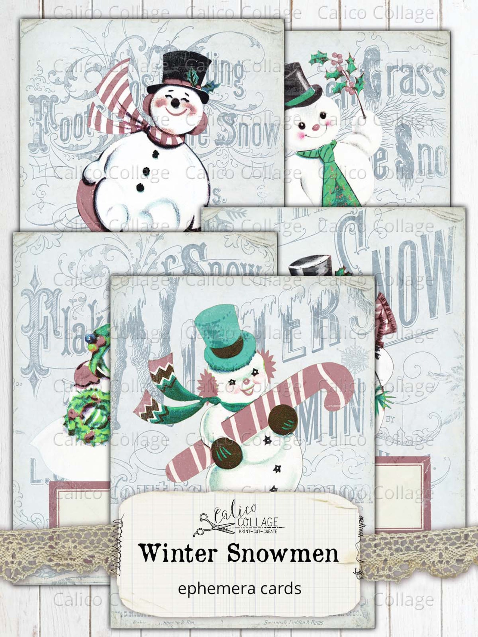 Printable Winter Snowmen Ephemera Cards Junk Journal Ephemera - Etsy