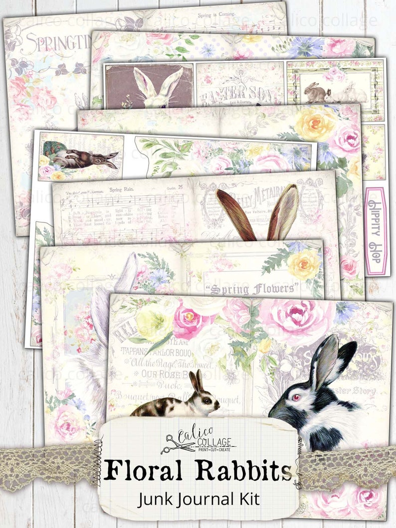 Printable Easter Junk Journal Kit Rabbit Spring Ephemera - Etsy