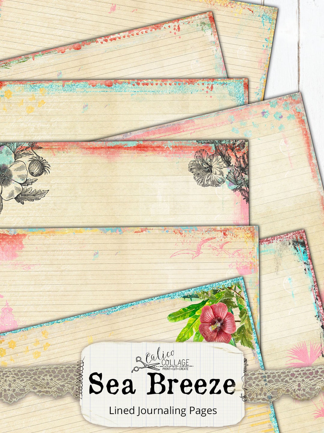 Printable Beach Junk Journal Lined Journaling Pages, Sea Breeze - Etsy