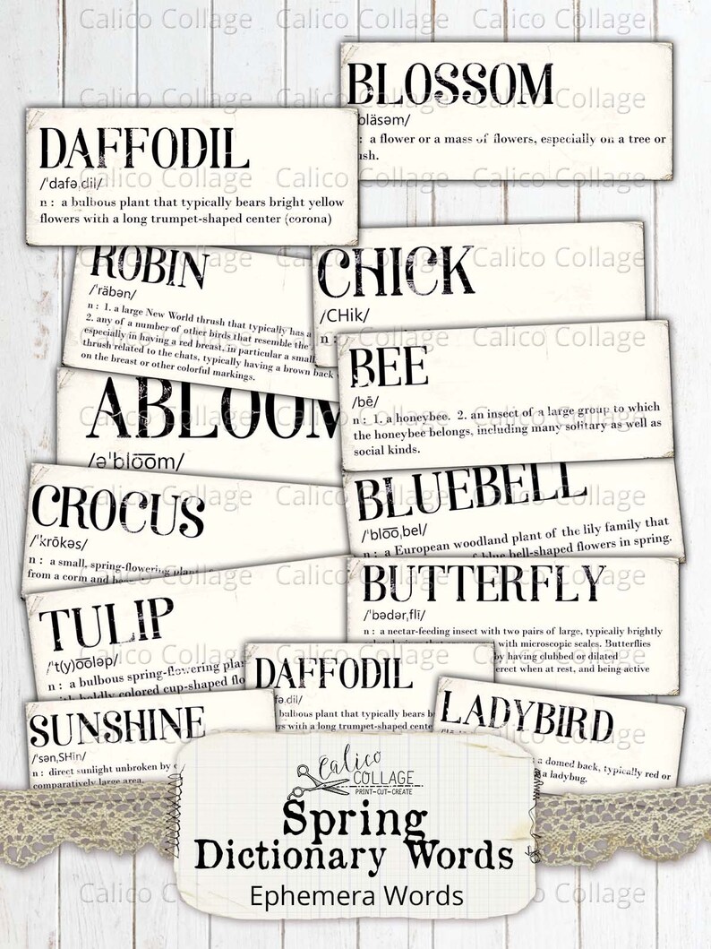 Spring Dictionary Definition Words Junk Journal Supplies - Etsy