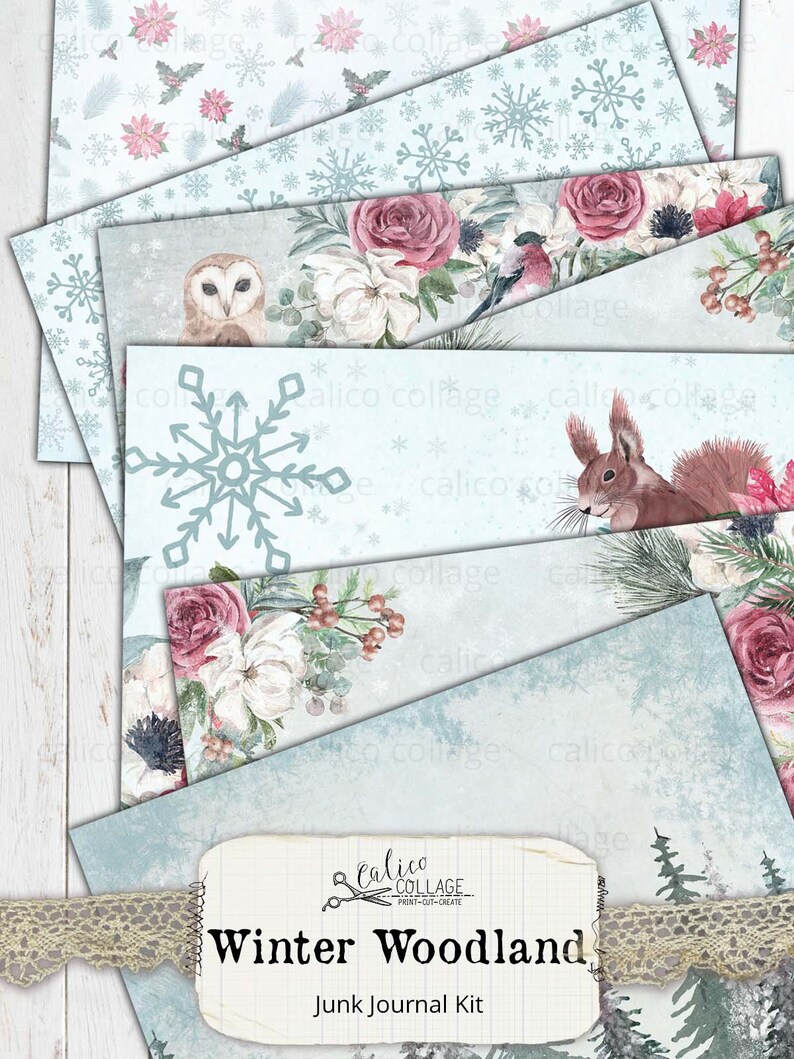 Winter Junk Journal Kit Printable Ephemera, Vintage Blue Snowy Winter ...