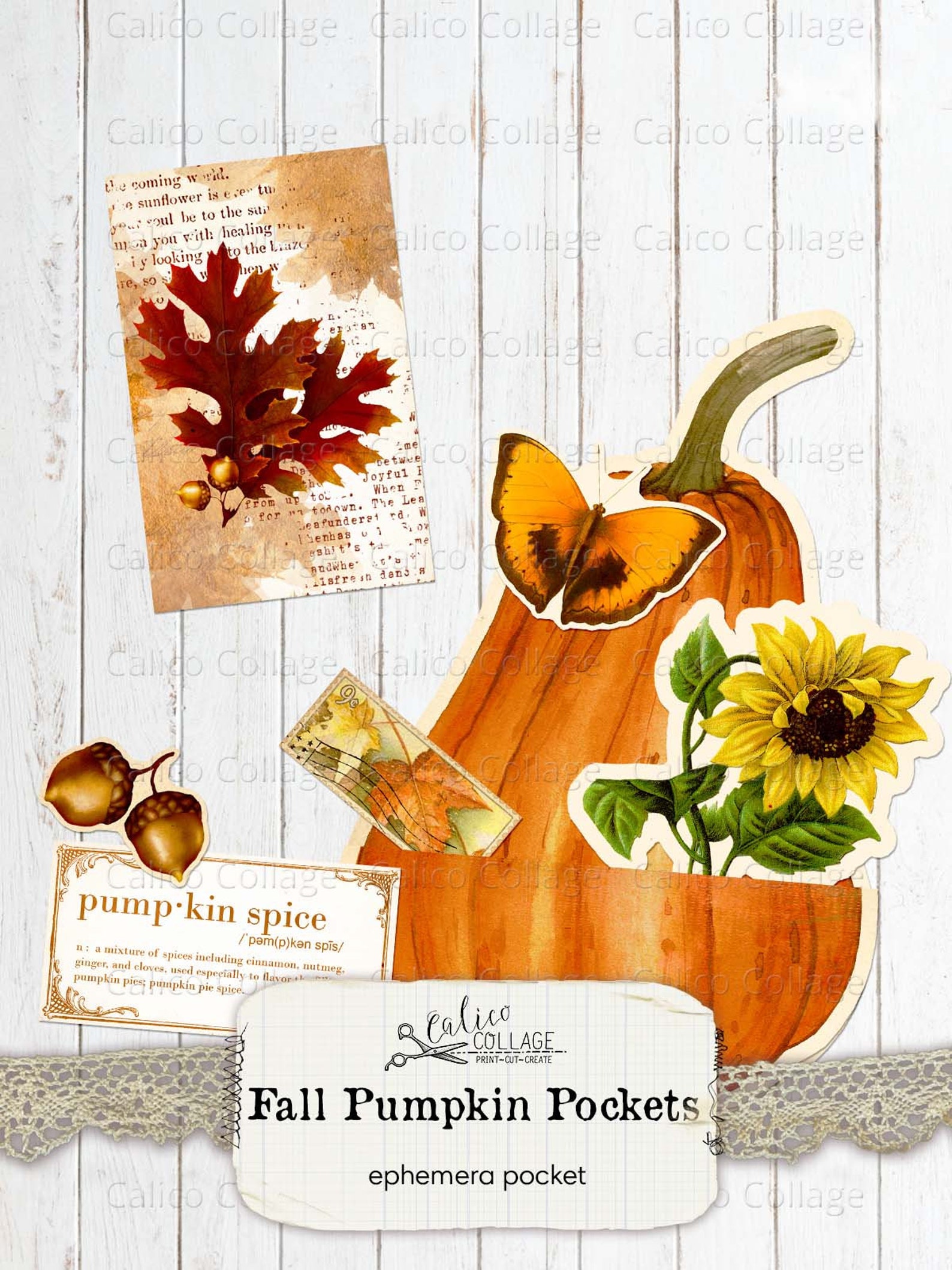 Fall Junk Journal Pockets, Autumn Ephemera, Pumpkin Pockets, Fall ...