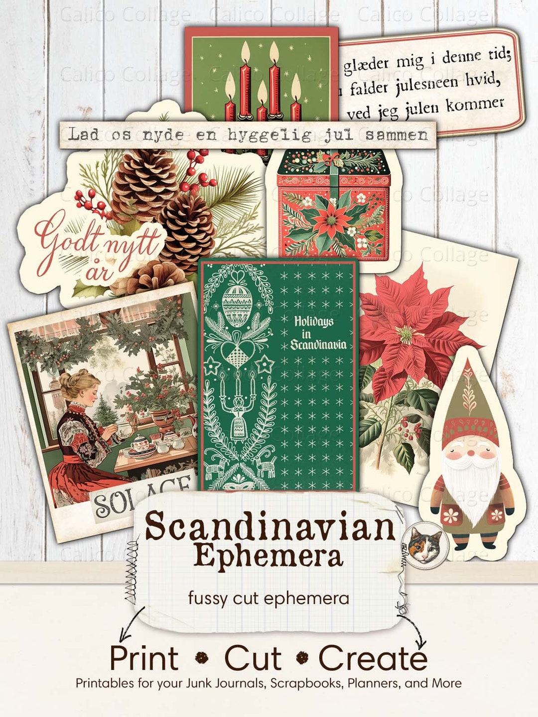 Scandinavian Christmas Fussy Cut Ephemera, Junk Journal Printable ...