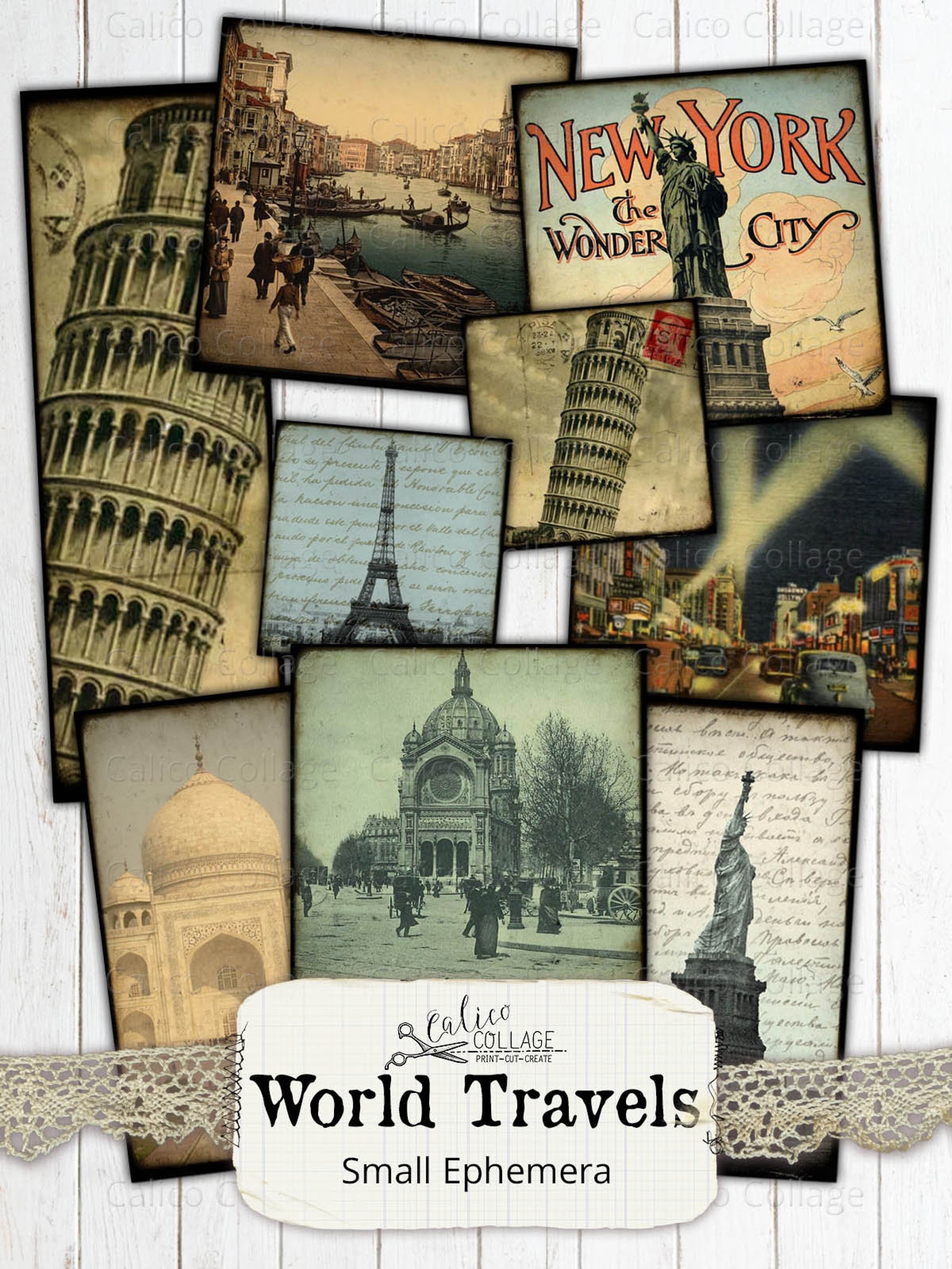 Printable Vintage World Travels Ephemera Pack Small Digital - Etsy