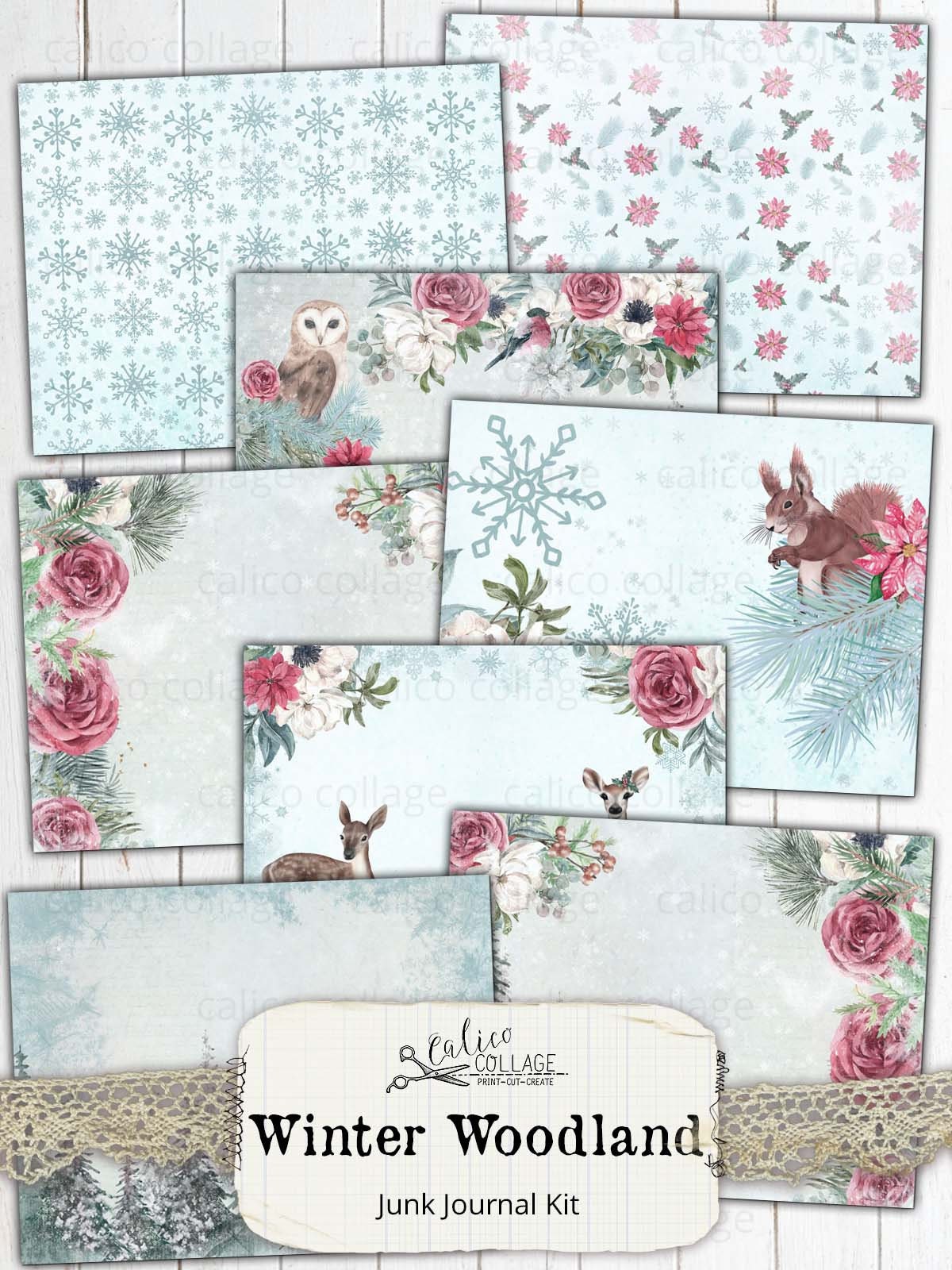 Winter Junk Journal Kit Printable Ephemera Vintage Blue Snowy - Etsy