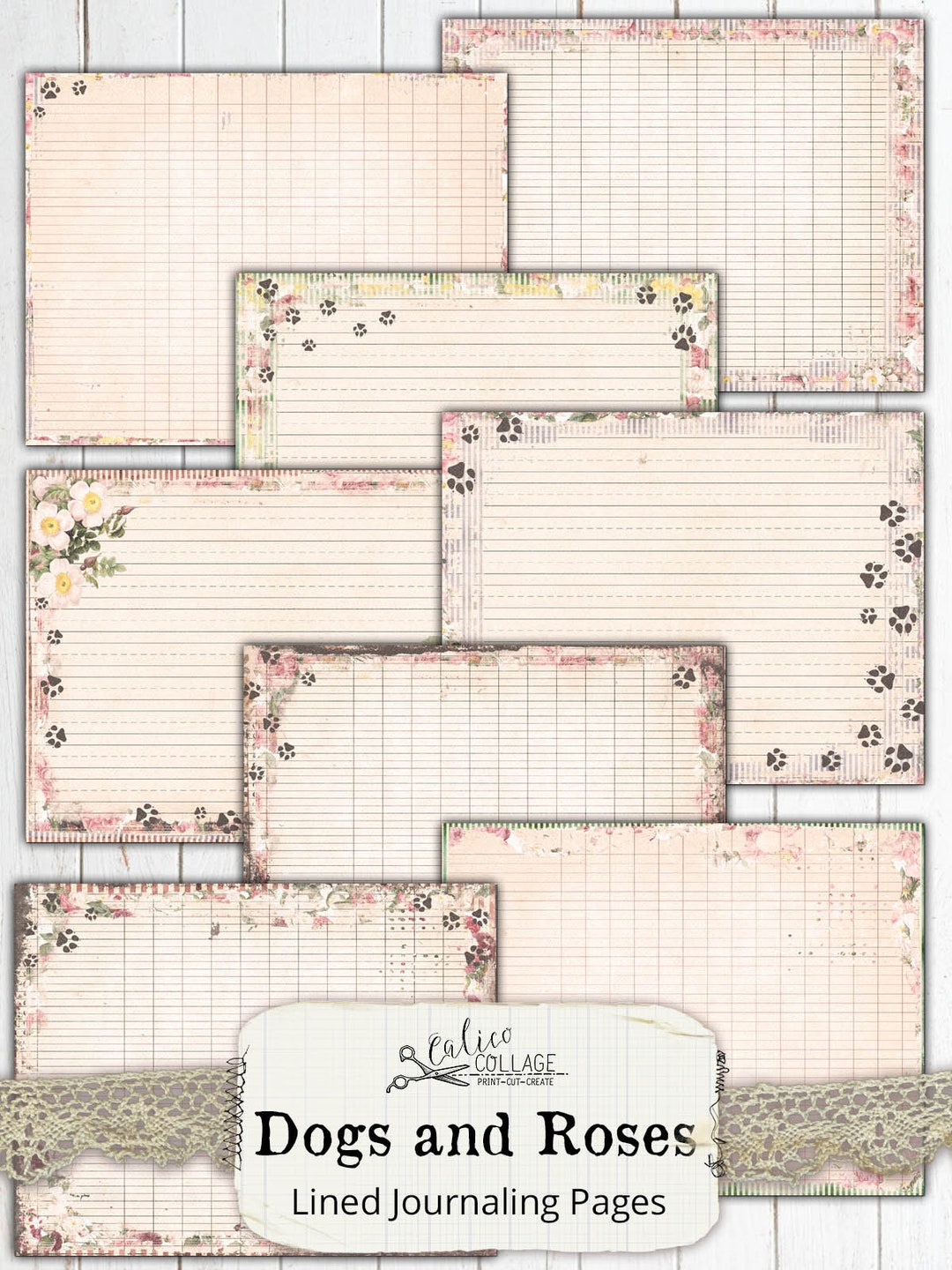 Dog Junk Journal Lined Journaling Pages, Journal Supplies, Dogs and ...