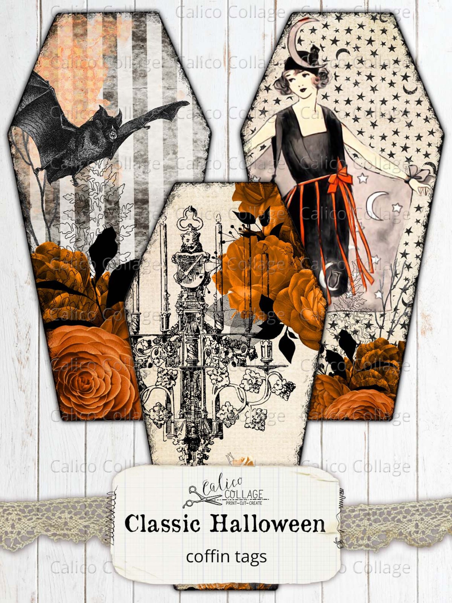 Classic Halloween Coffin Tags Printable Junk Journal Digital - Etsy