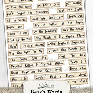 Printable Beach Words, Summer Junk Journal Ephemera Words, Vintage ...