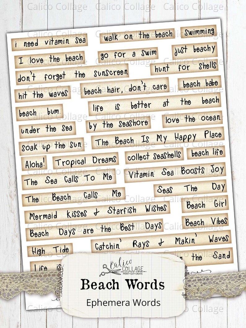 Printable Beach Words Summer Junk Journal Ephemera Words - Etsy