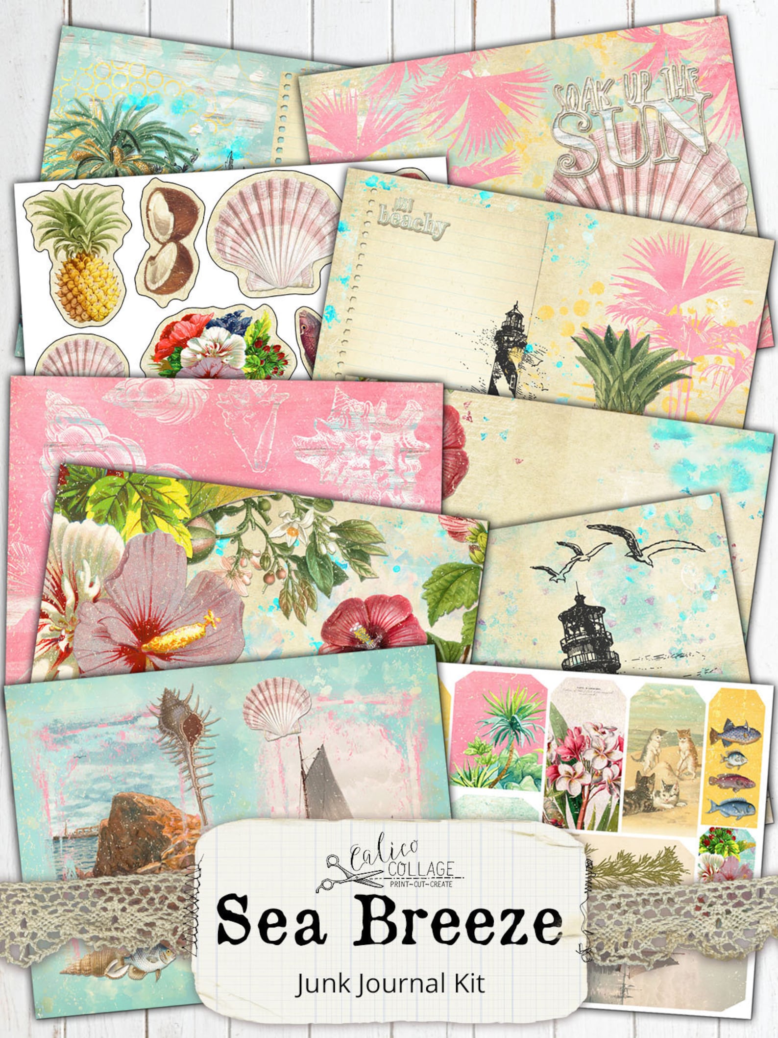 Printable Junk Journal Kit Sea Breeze Beach Ephemera Sea - Etsy