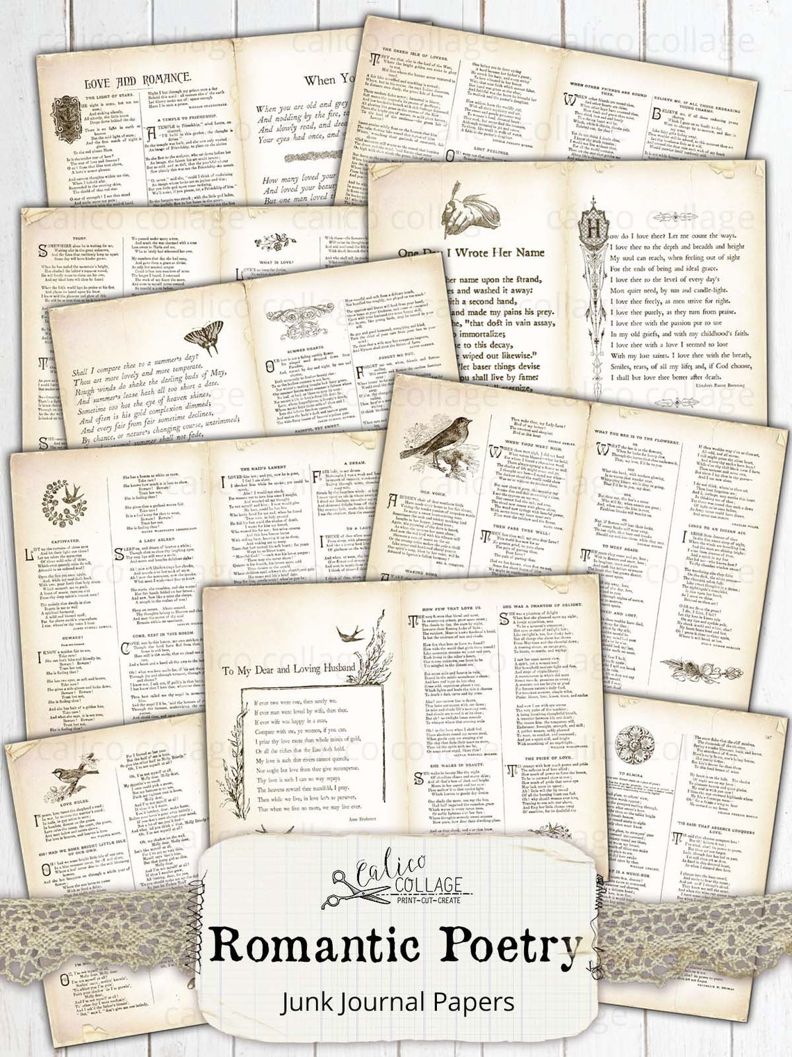 Printable Junk Journal Papers, Romantic Poetry Book Pages, Journal ...