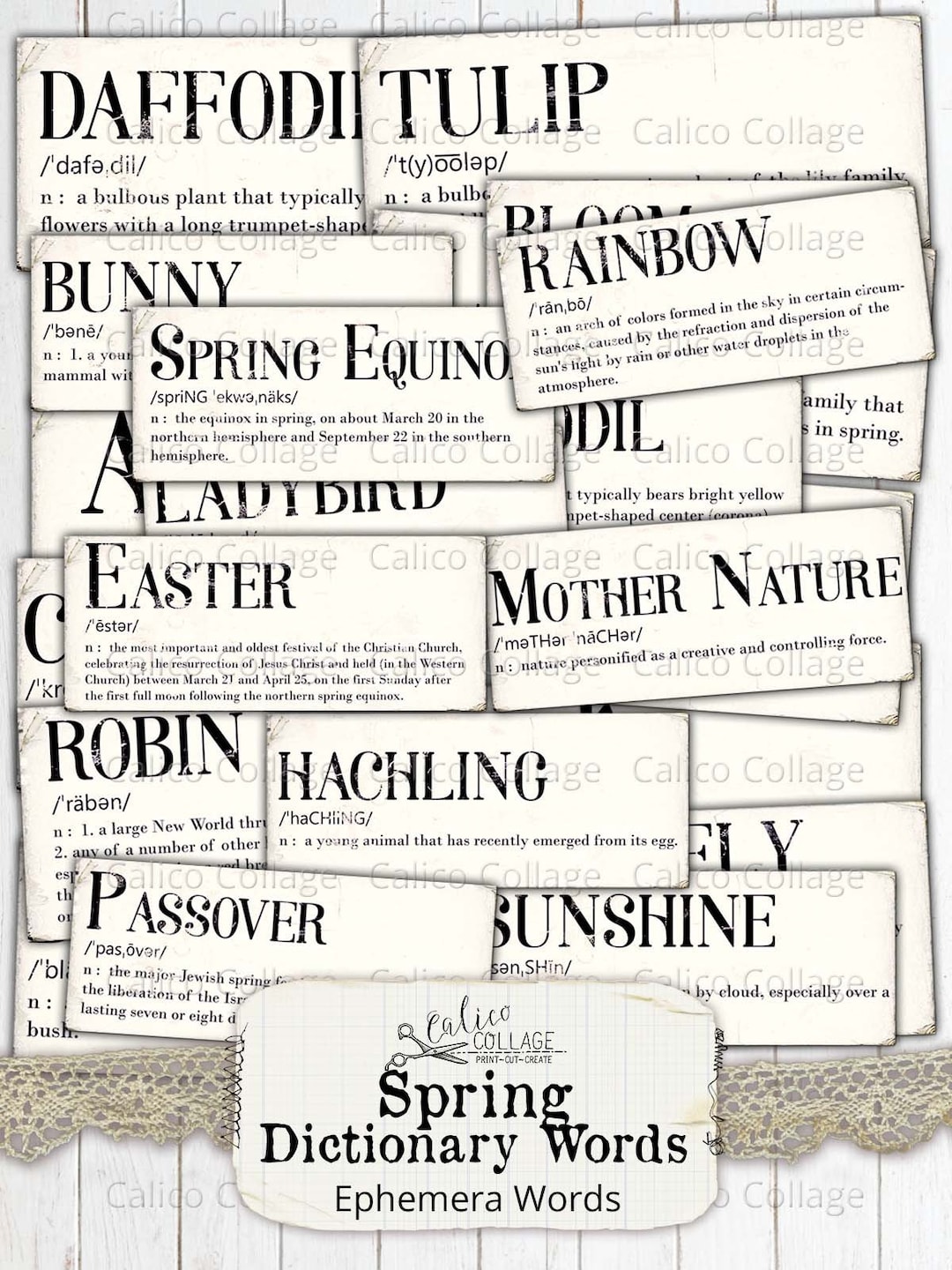 Spring Dictionary Definition Words, Junk Journal Supplies, Spring ...