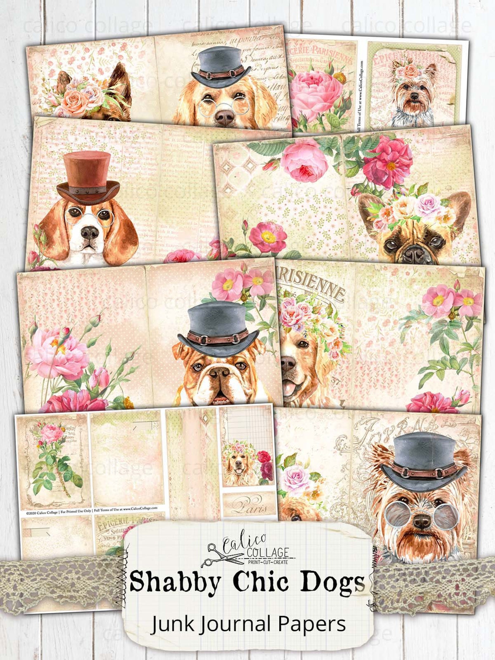 Shabby Chic Dogs Rose Junk Journal Papers Journal Supplies - Etsy