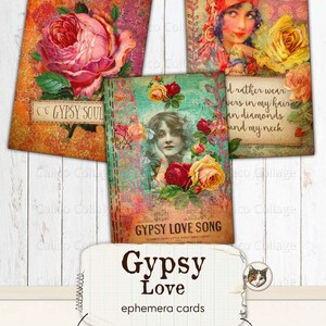Bohemian Junk Journal Printable, Gypsy Love Ephemera Cards, Vintage ...