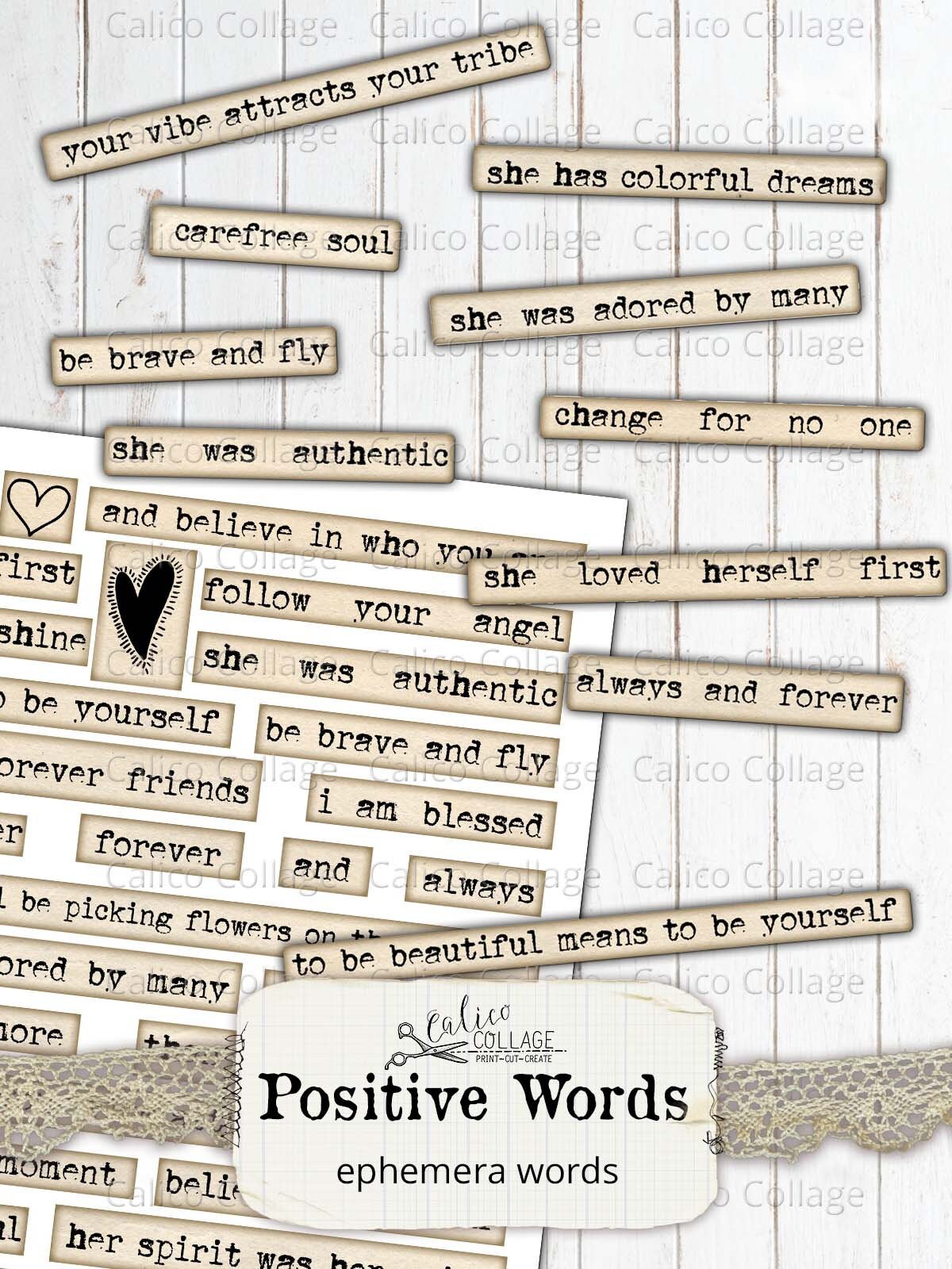 Printable Ephemera Words Positive Affirmation Mixed Media | Etsy Australia