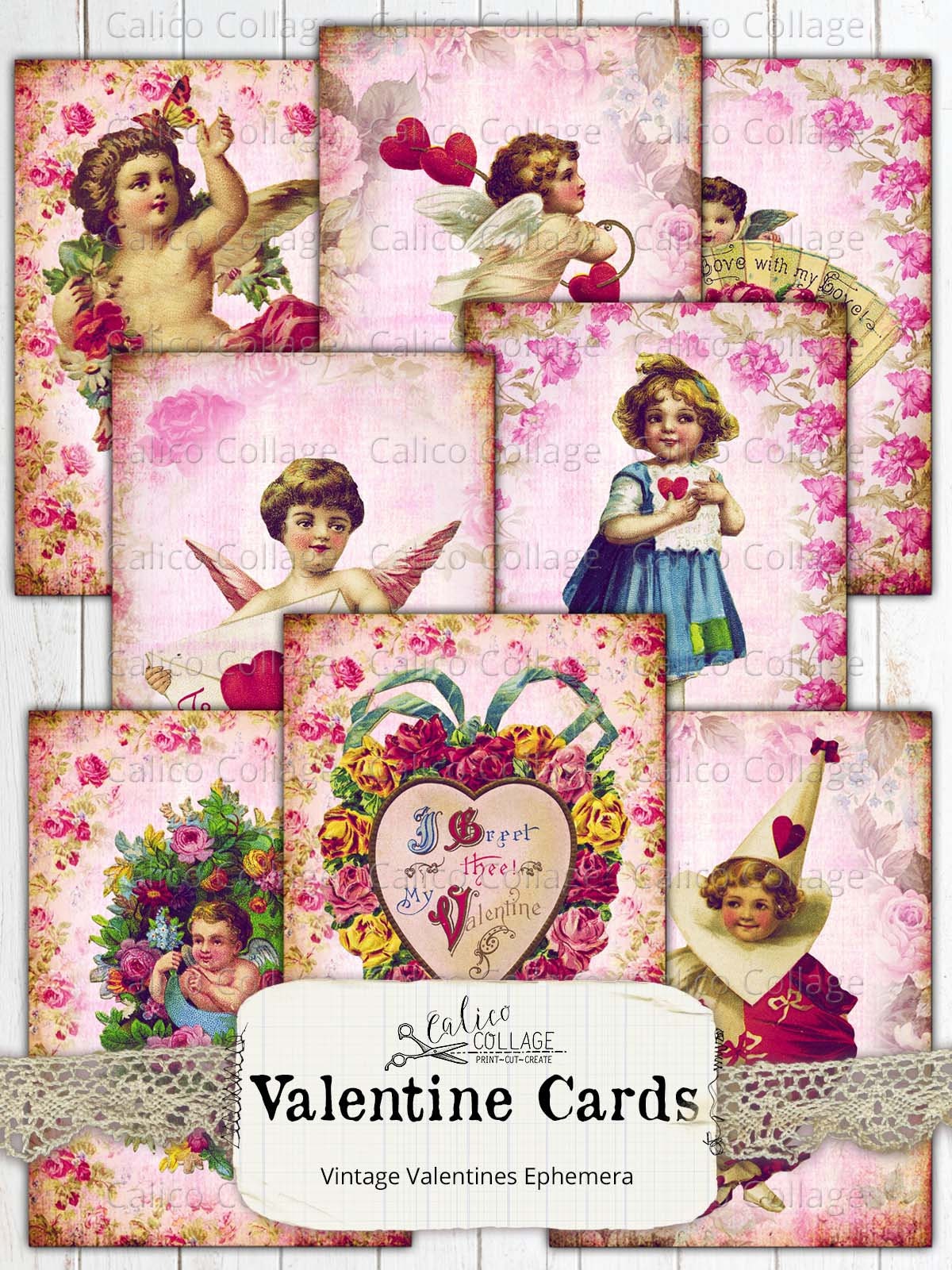 Printable Valentines Day Junk Journal Cards Digital Paper | Etsy