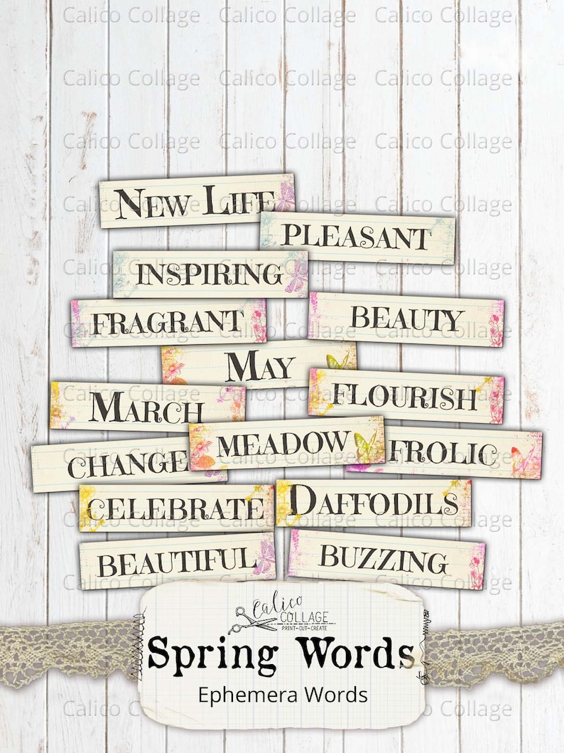 Printable Spring Ephemera Words, Junk Journal Supplies, Digital Paper ...