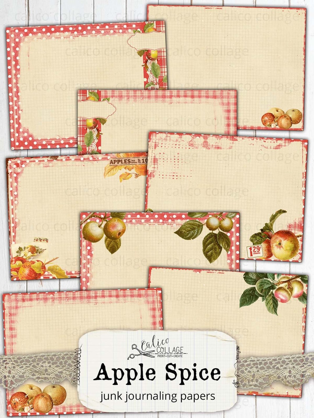 Autumn Apple Junk Journal Digital Paper Kit, Printable Journaling Pages ...