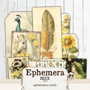 Yellow Ephemera for Junk Journal Kitfrench Fussy Cut Ephemera - Etsy