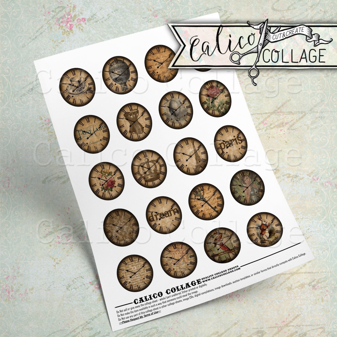 Printable Vintage Steampunk Clock Faces Ephemera Pack Junk Journal Kit ...