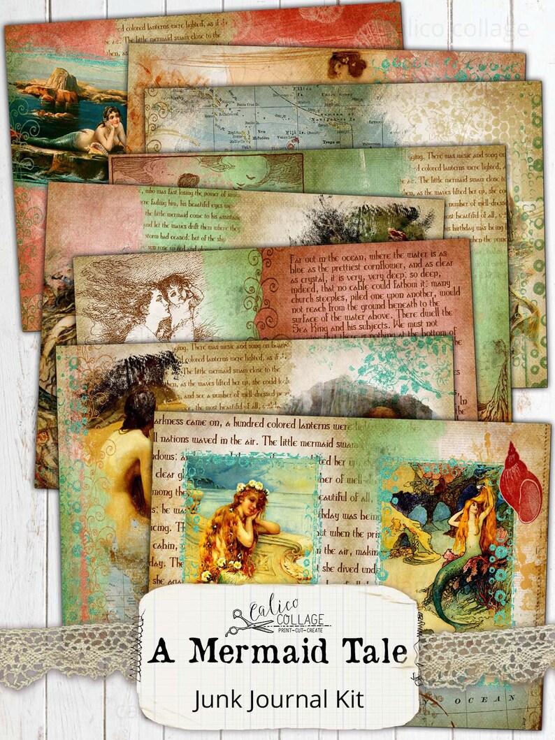 Mermaid Printable Junk Journal Kit, Bullet Journal Stationary ...