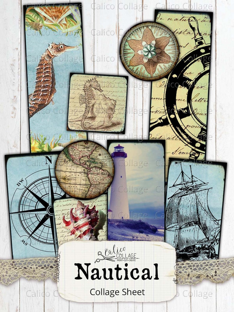 Printable Nautical Ephemera Pack, Collage Sheet, Junk Journal Supplies ...