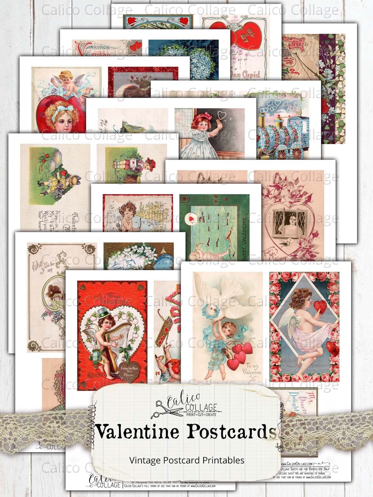 Printable Valentine Postcard Ephemera Pack Junk Journal - Etsy