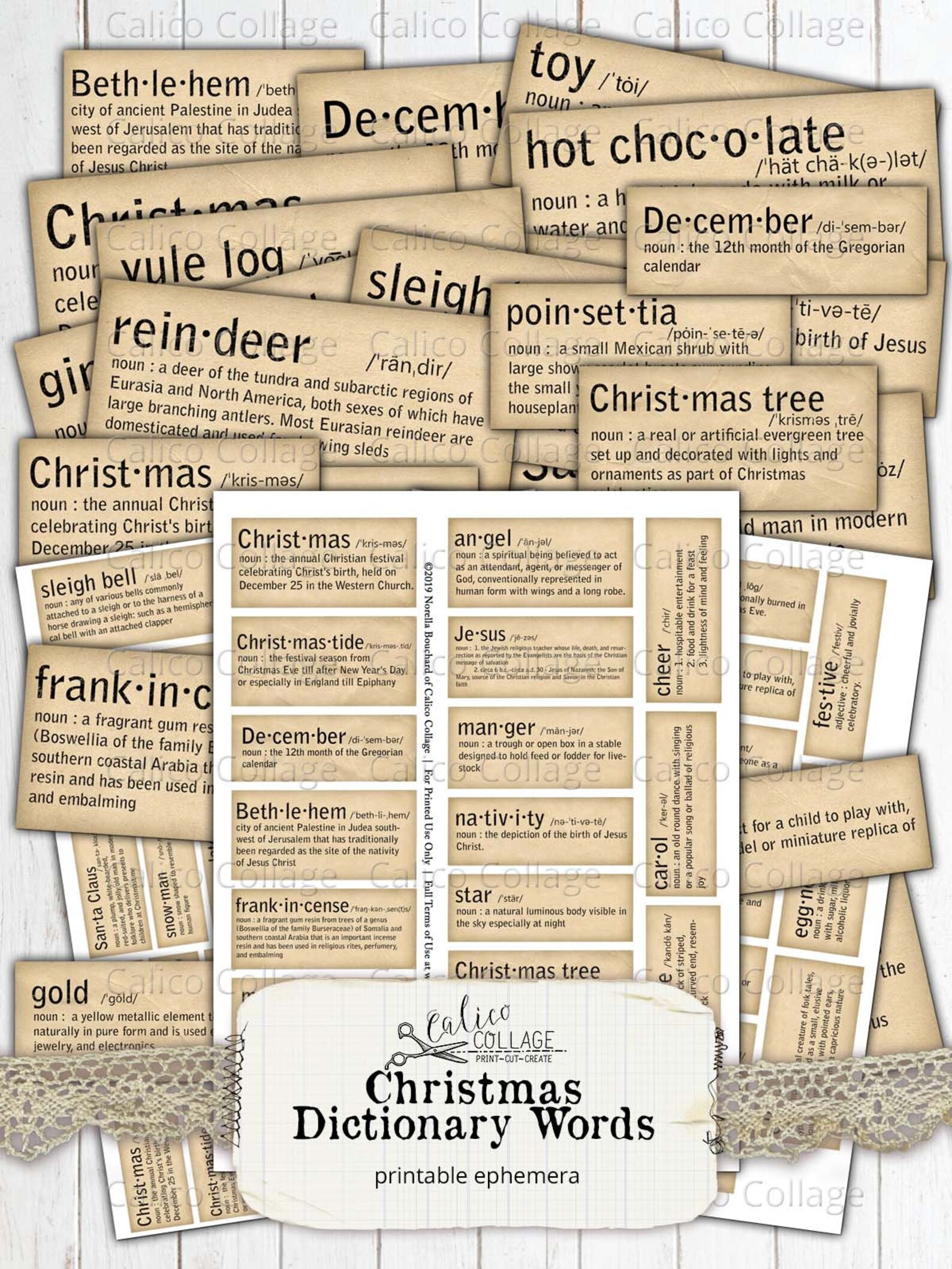 Christmas Dictionary Words, Junk Journal Printable Ephemera, Definition ...