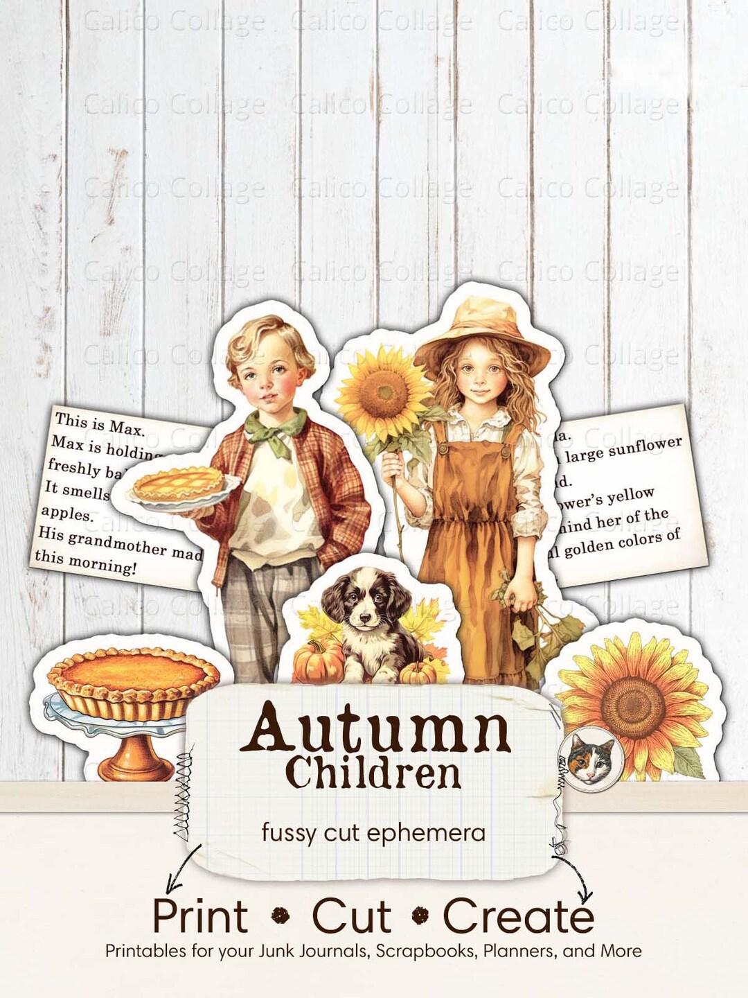 Autumn Paper Dolls Junk Journal Printables, Autumn Children Fussy Cut ...