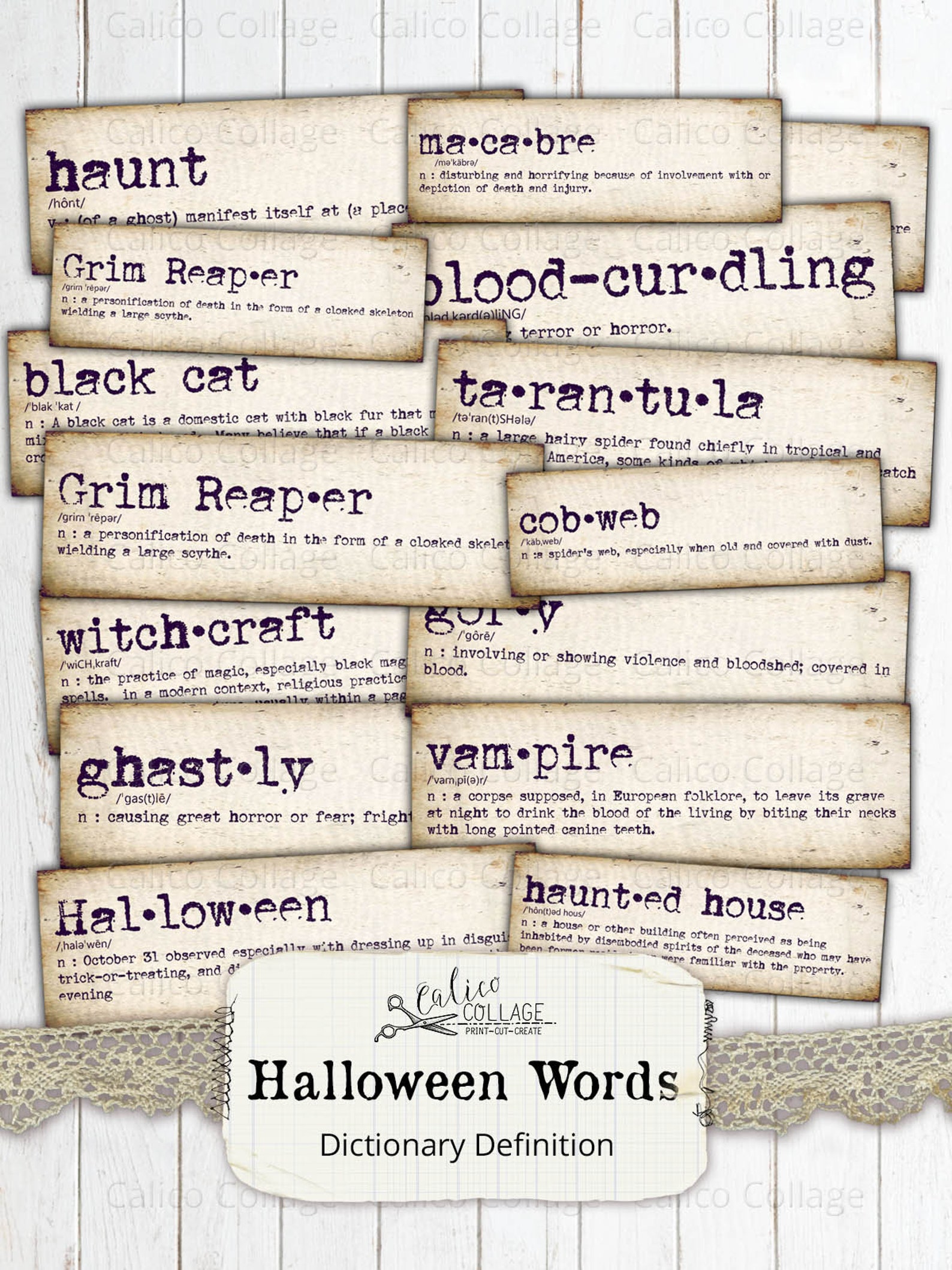 Halloween Dictionary Words, Junk Journal Printable, Halloween Ephemera ...