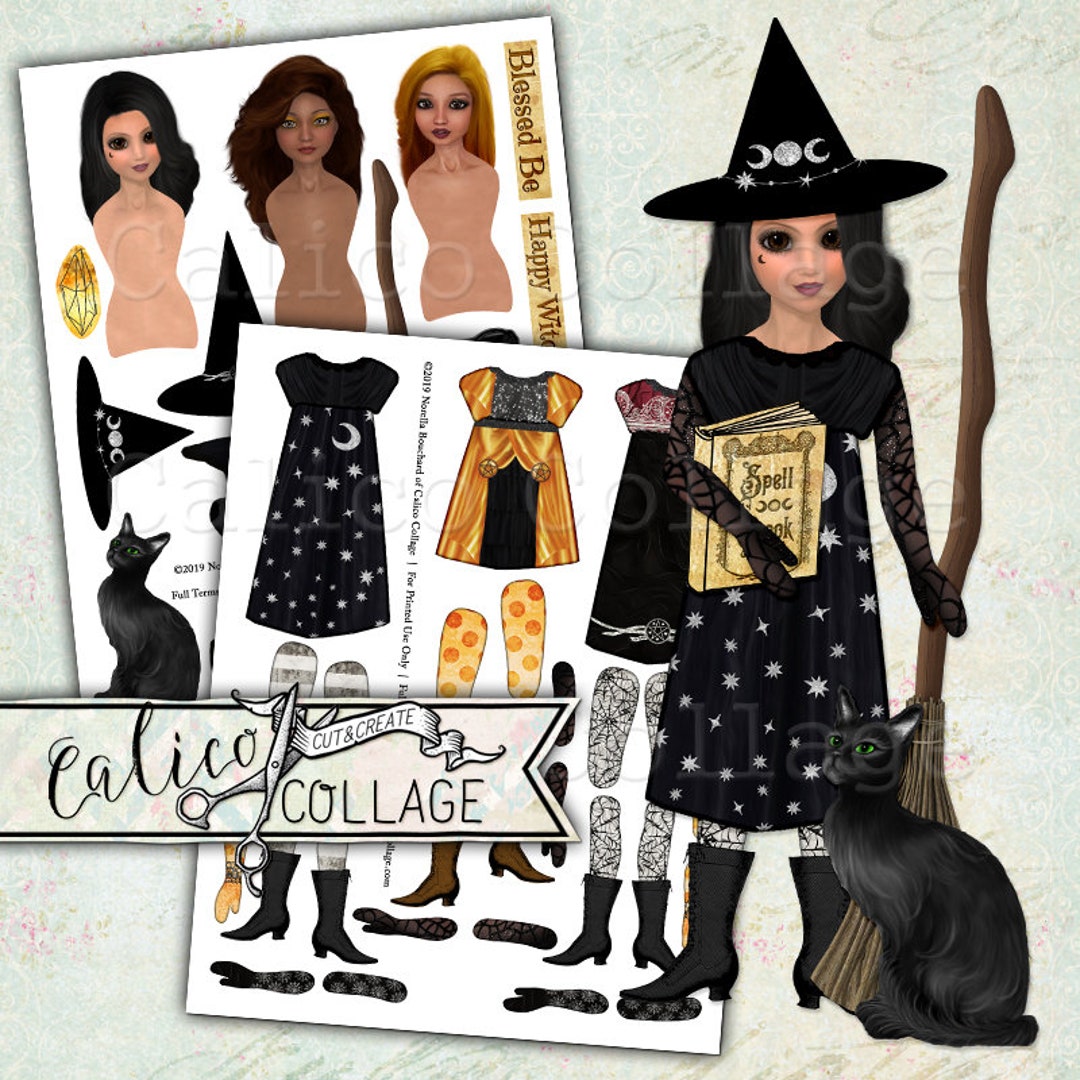 Little Witches, Paper Art Dolls, Digital, Collage Sheet, Halloween ...