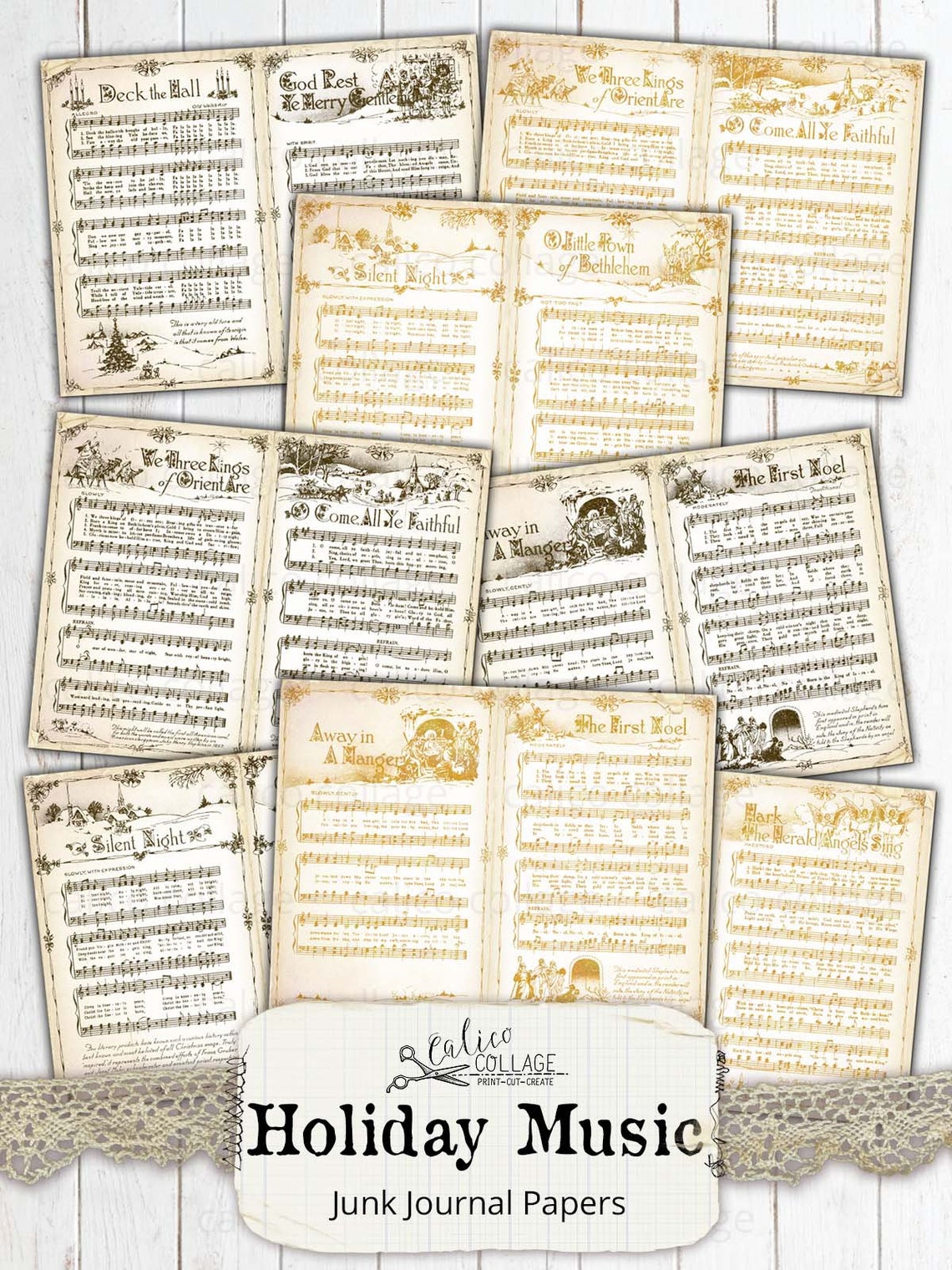 Printable Christmas Holiday Sheet Music, Christmas Carols, Junk Journal ...