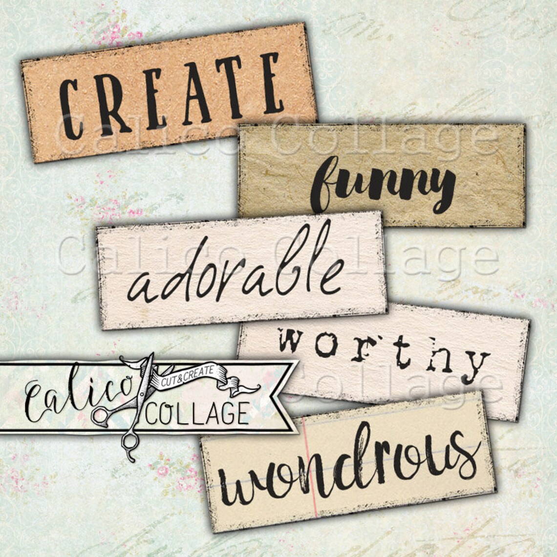 Printable Small Mixed Media Words Altered Art - Etsy