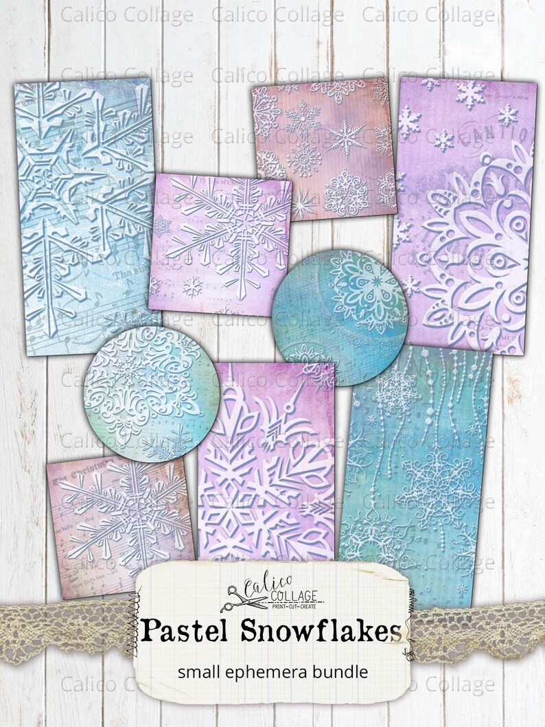 Printable Pastel Snowflake Small Ephemera, Digital Collage Sheet ...