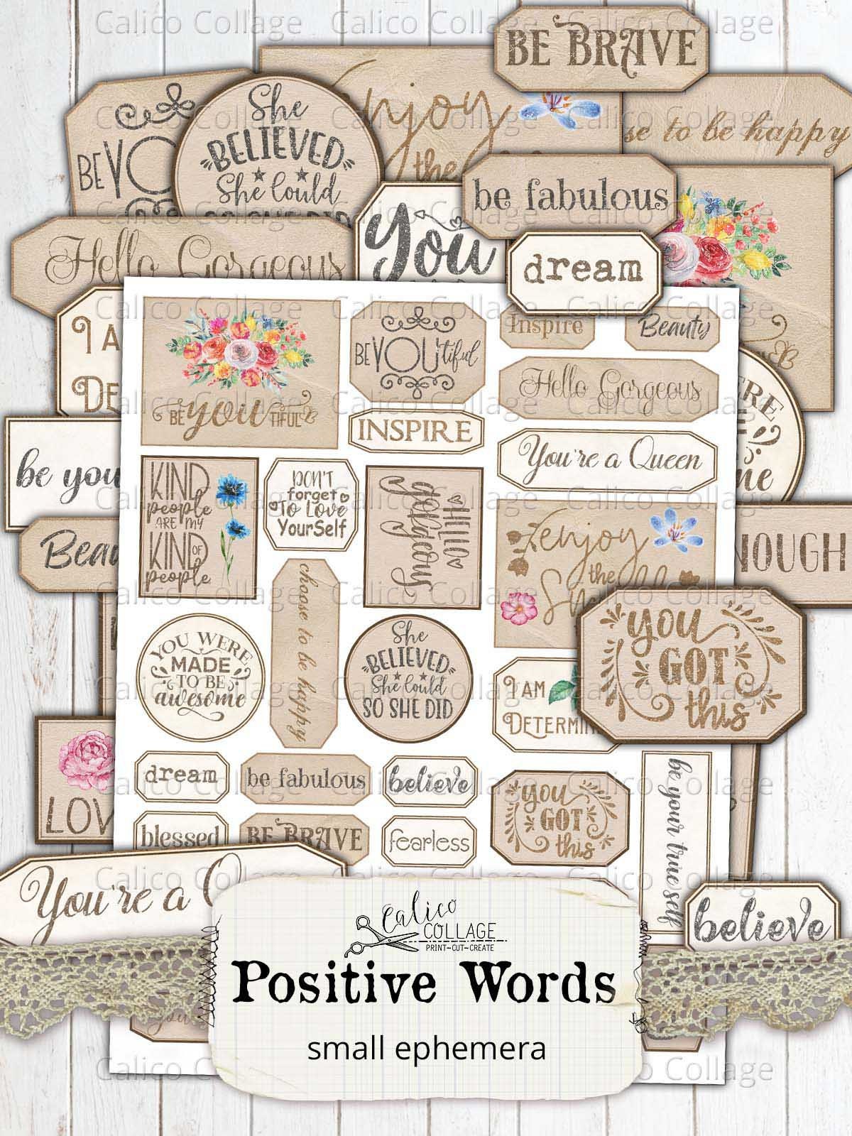 Printable Positive Sentiments Small Labels Ephemera Words - Etsy