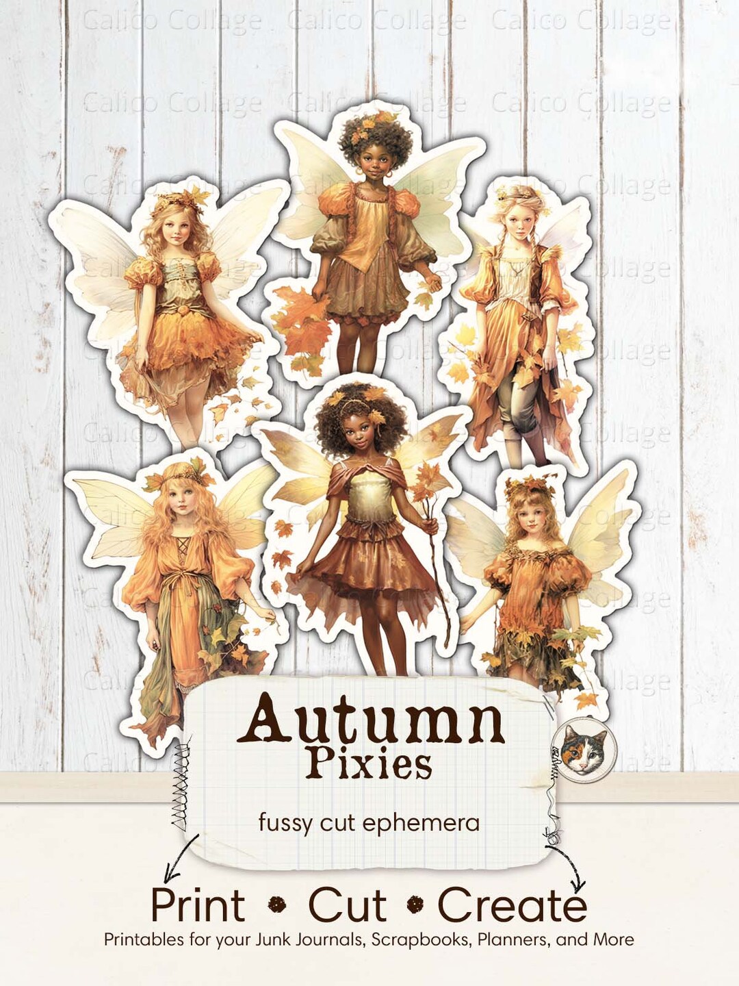 Autumn Ephemera Junk Journal Printables, Autumn Pixies Fussy Cut ...
