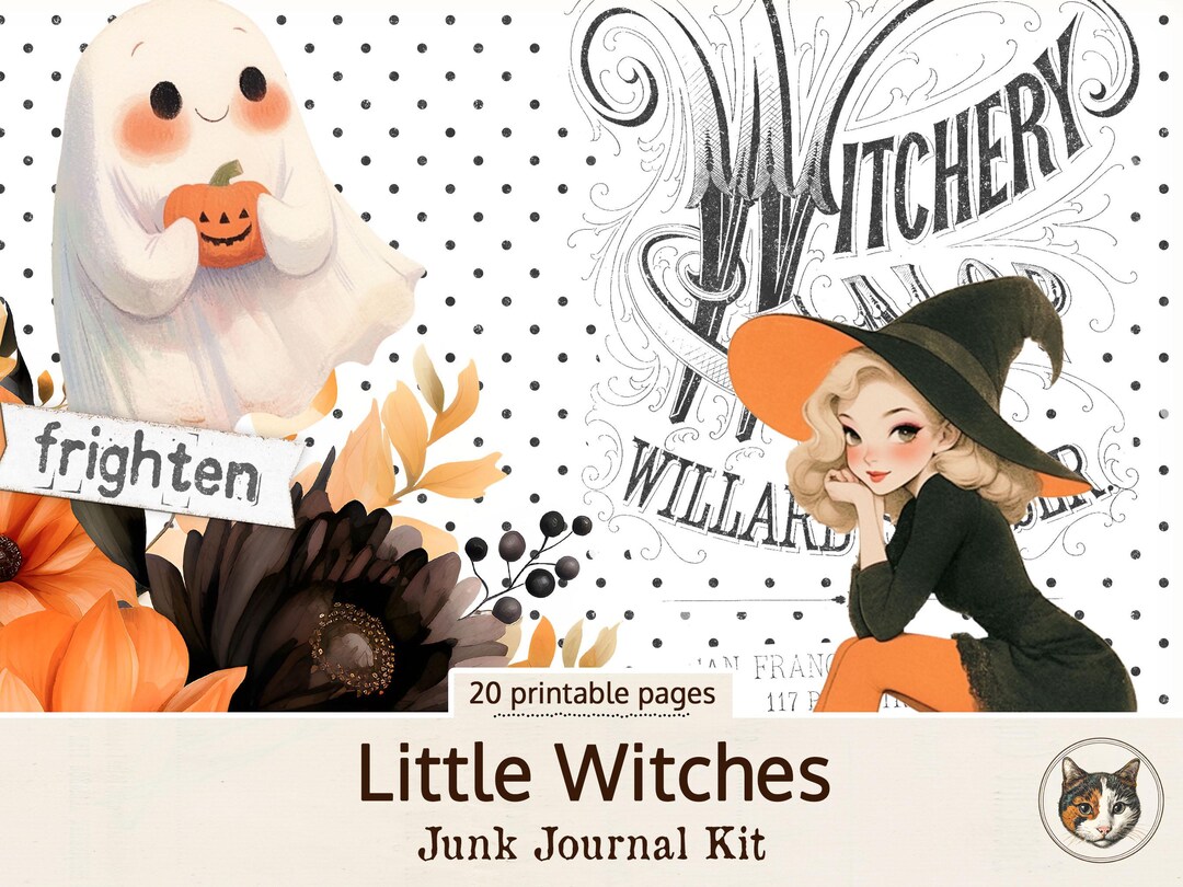 Little Witches Junk Journal Kit, Halloween Junk Journal, Digital ...