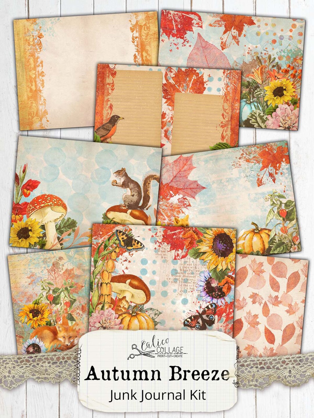 Autumn Botanical Junk Journal Kit, Pages, Papers, Ephemera, Vintage Fox ...