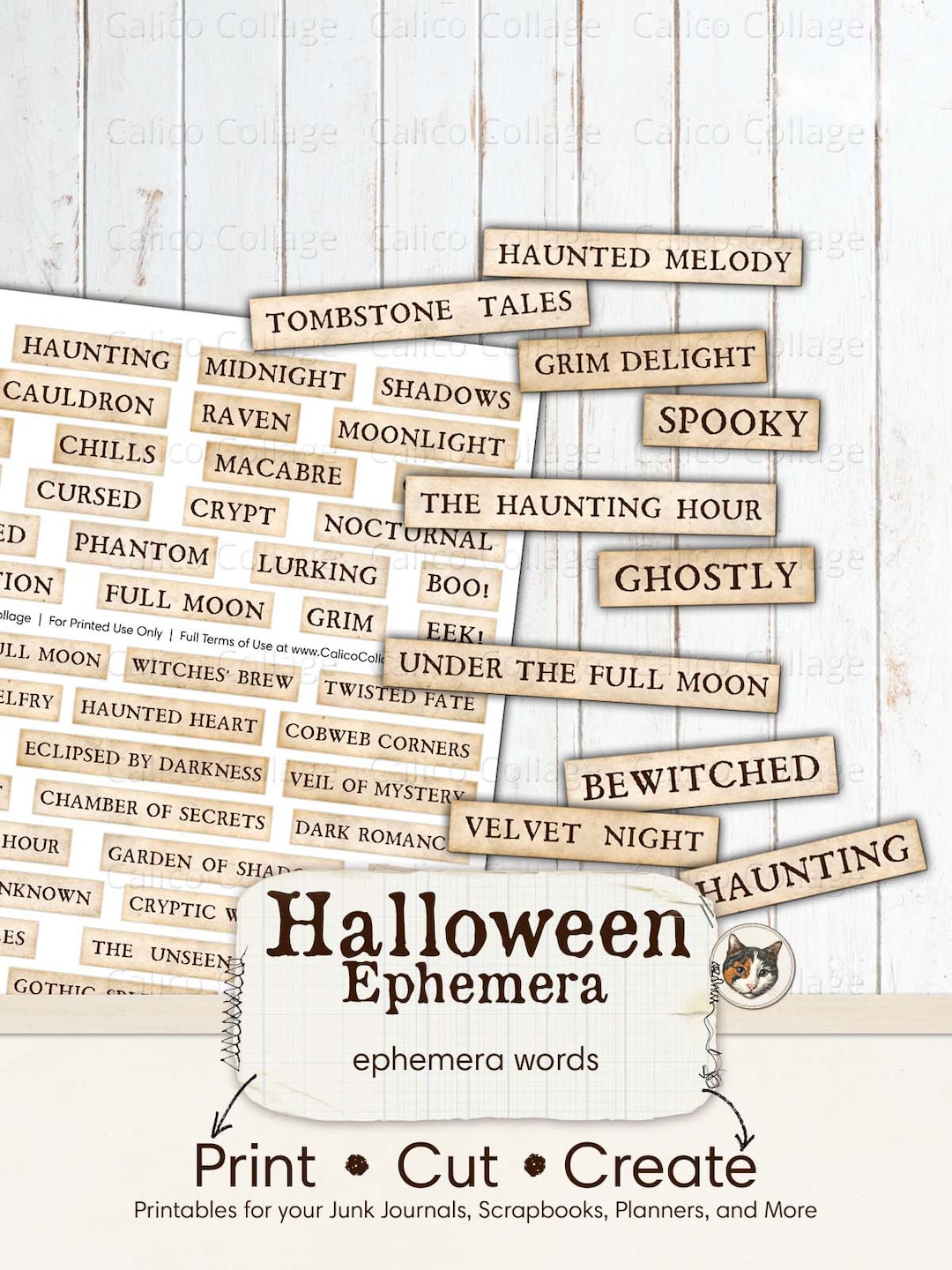 Halloween Ephemera Words Junk Journal Printable, Spooky Ephemera Pack ...