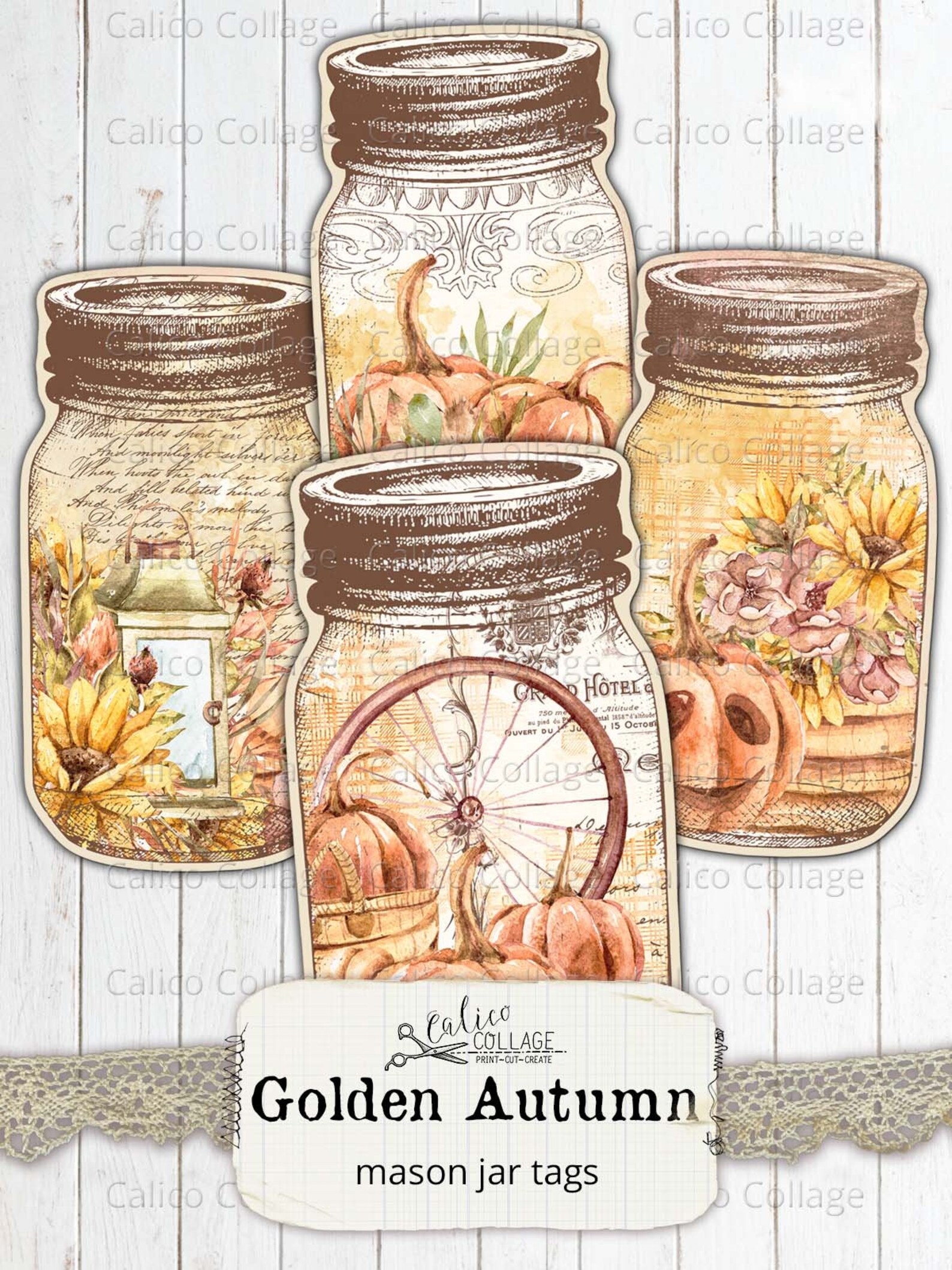 Autumn Mason Jar Tags Junk Journal Ephemera Pack Printable - Etsy