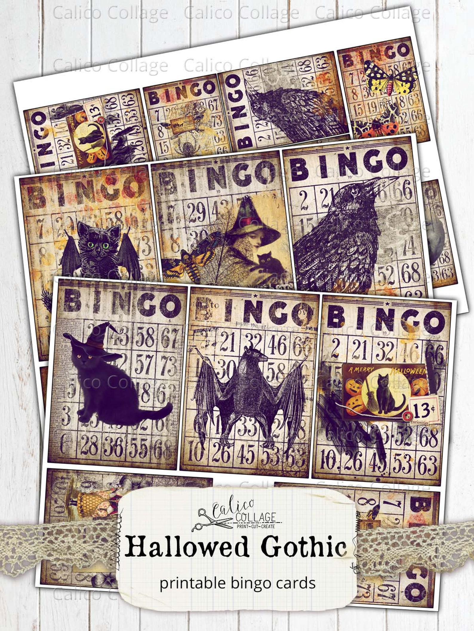 Printable Halloween Bingo Cards, Junk Journal Ephemera Pack, Scrapbook ...