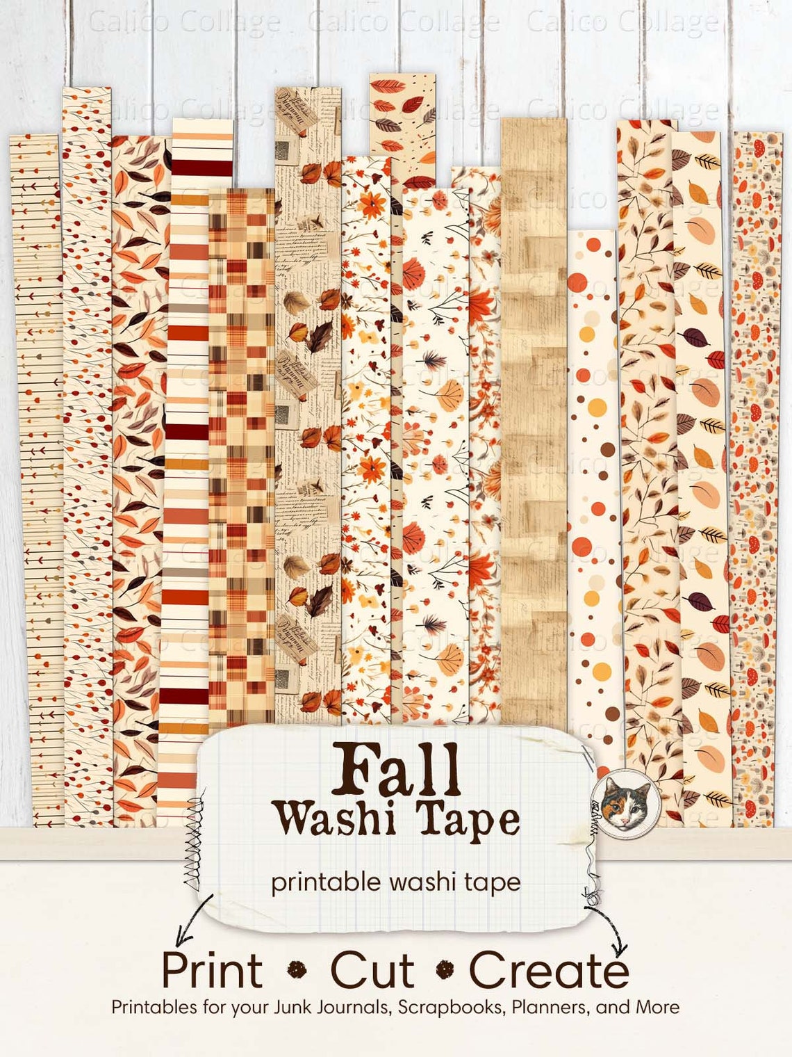Printable Fall Washi Tape, Autumn Washi Strips, Fall Ephemera Junk ...