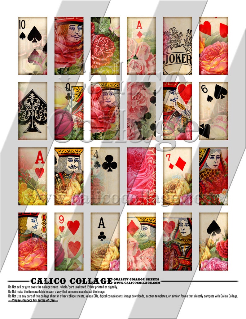 Playing Cards Digital Collage Sheet 1x2 Domino Images for - Etsy