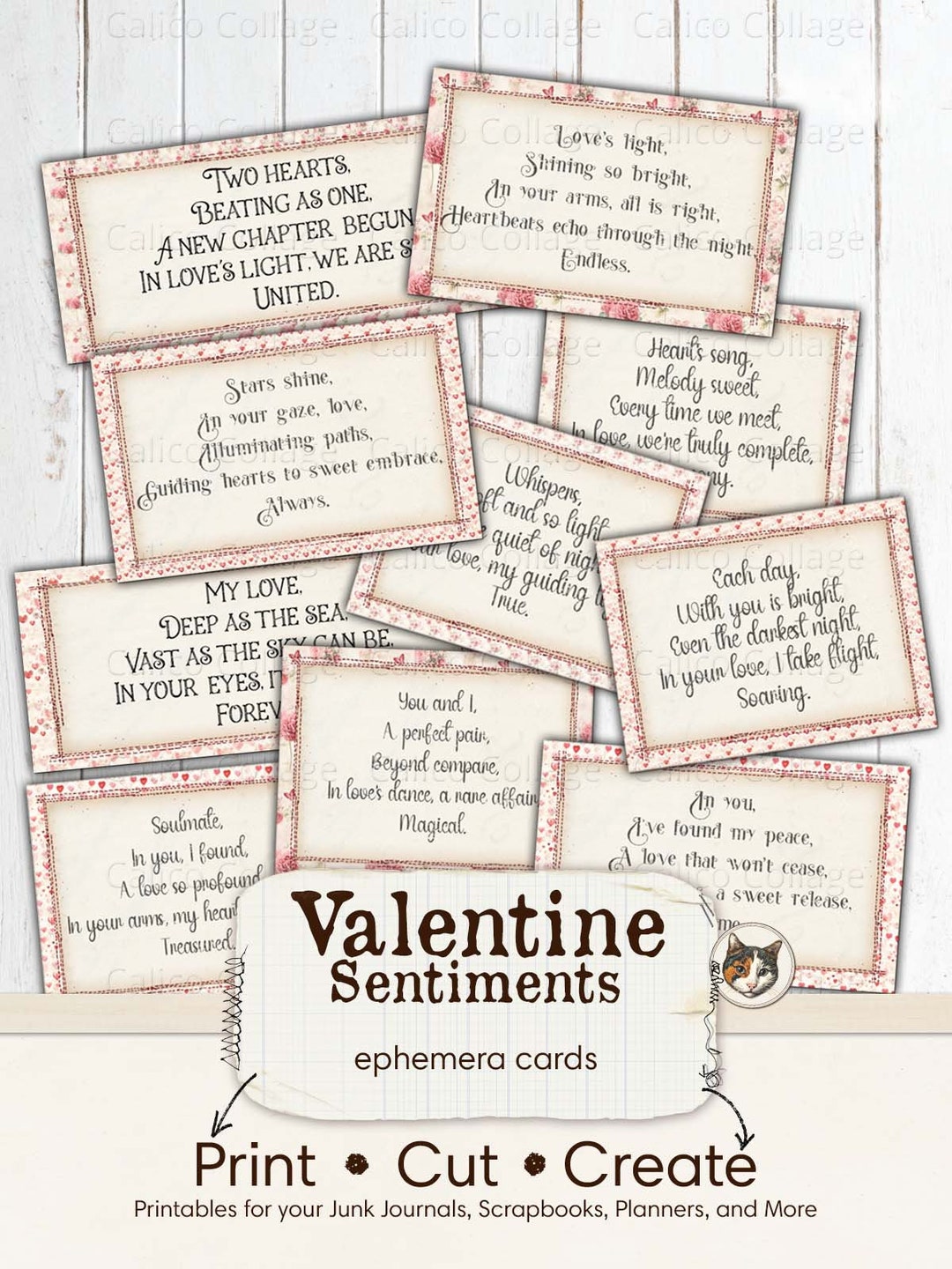 Valentine Sentiments Junk Journal Printable Ephemera Words, Valentine ...